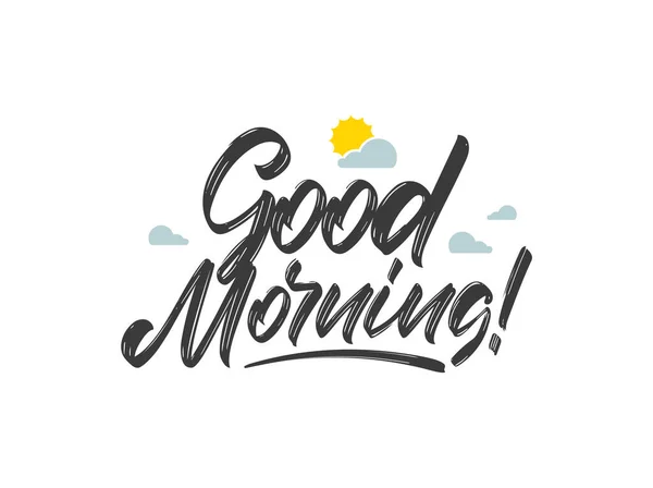 Ilustrasi vektor: Huruf tulisan tangan Good Morning pada gambar tangan ...