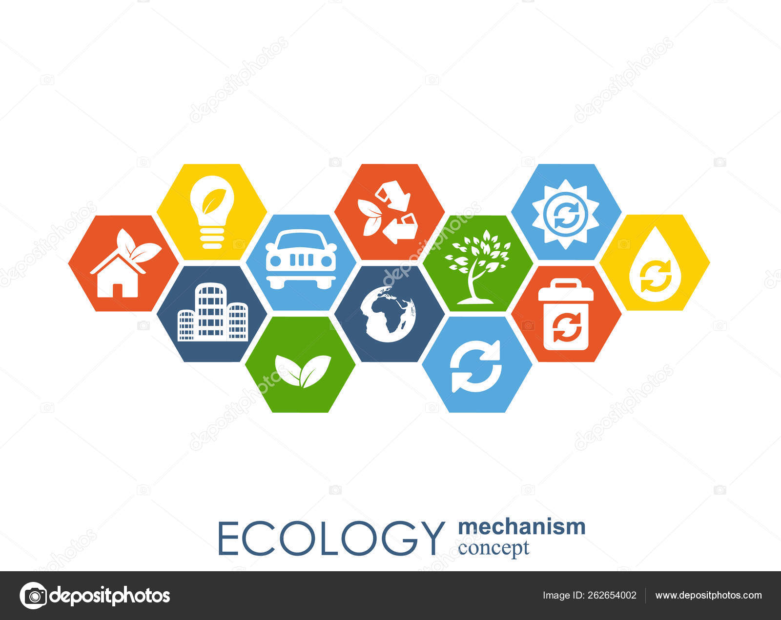 Ecology mechanism concept. Abstract background with connected gears and ...