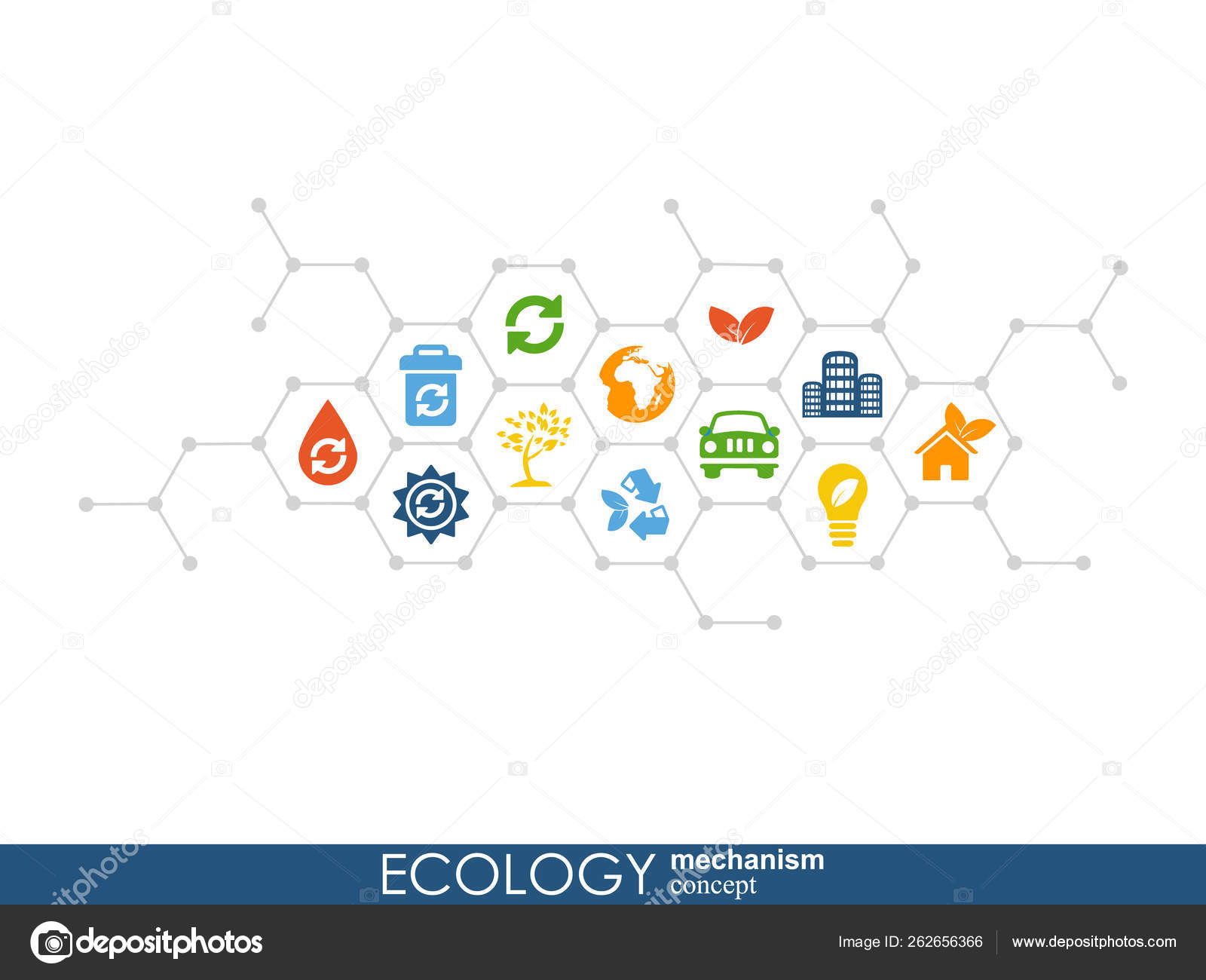 Ecology mechanism concept. Abstract background with connected gears and ...