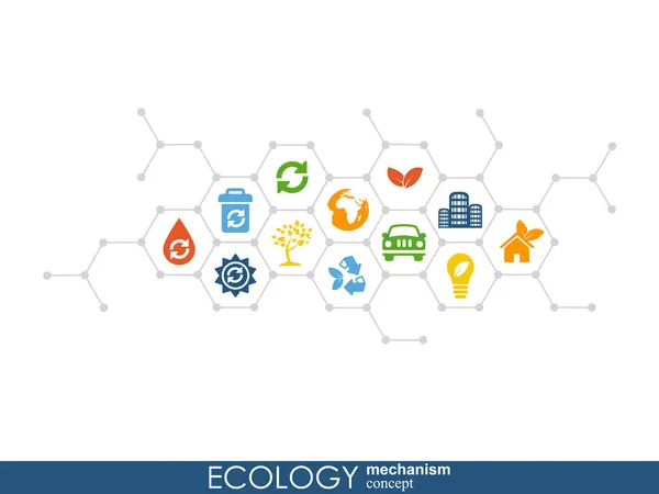Ecology mechanism concept. Abstract background with connected gears and ...