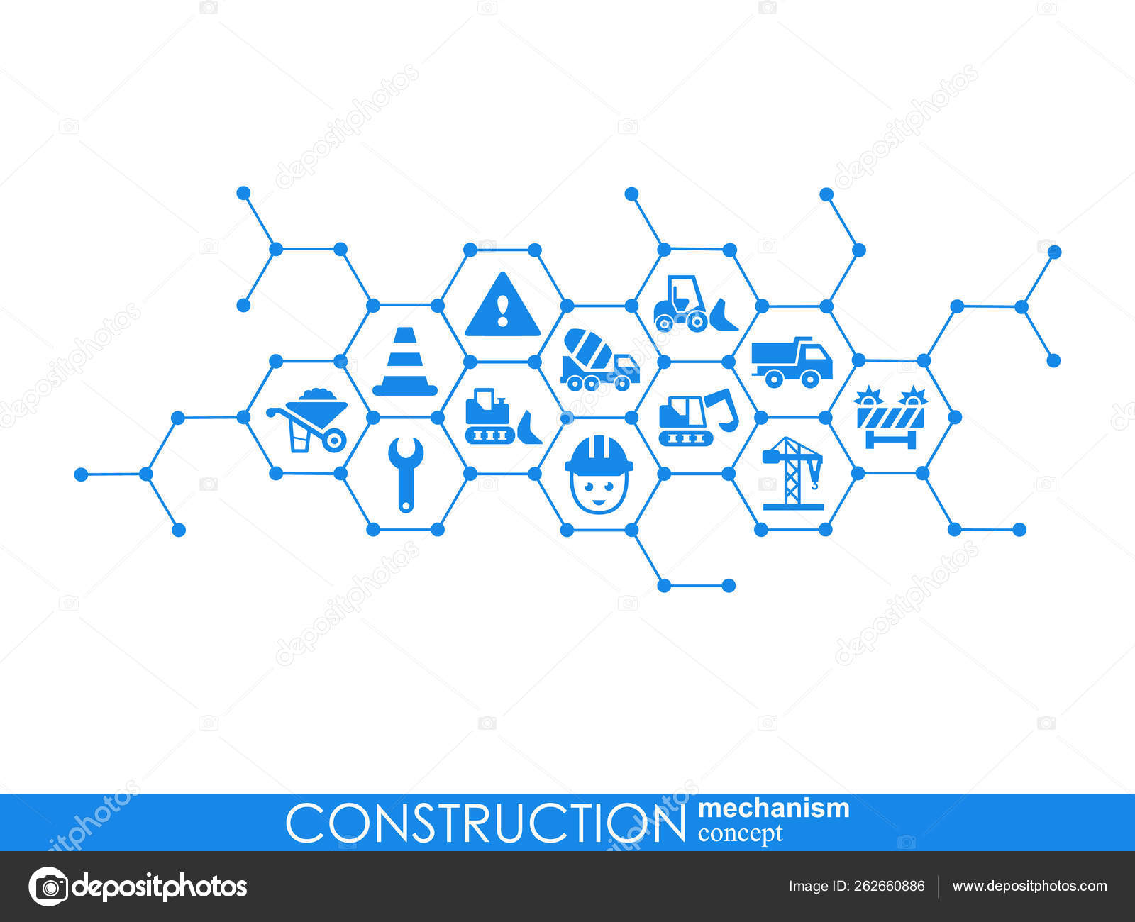 Construction network. Hexagon abstract background with lines, polygons ...