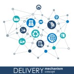 Abstract technology background with lines, circles and flat icons Stock ...