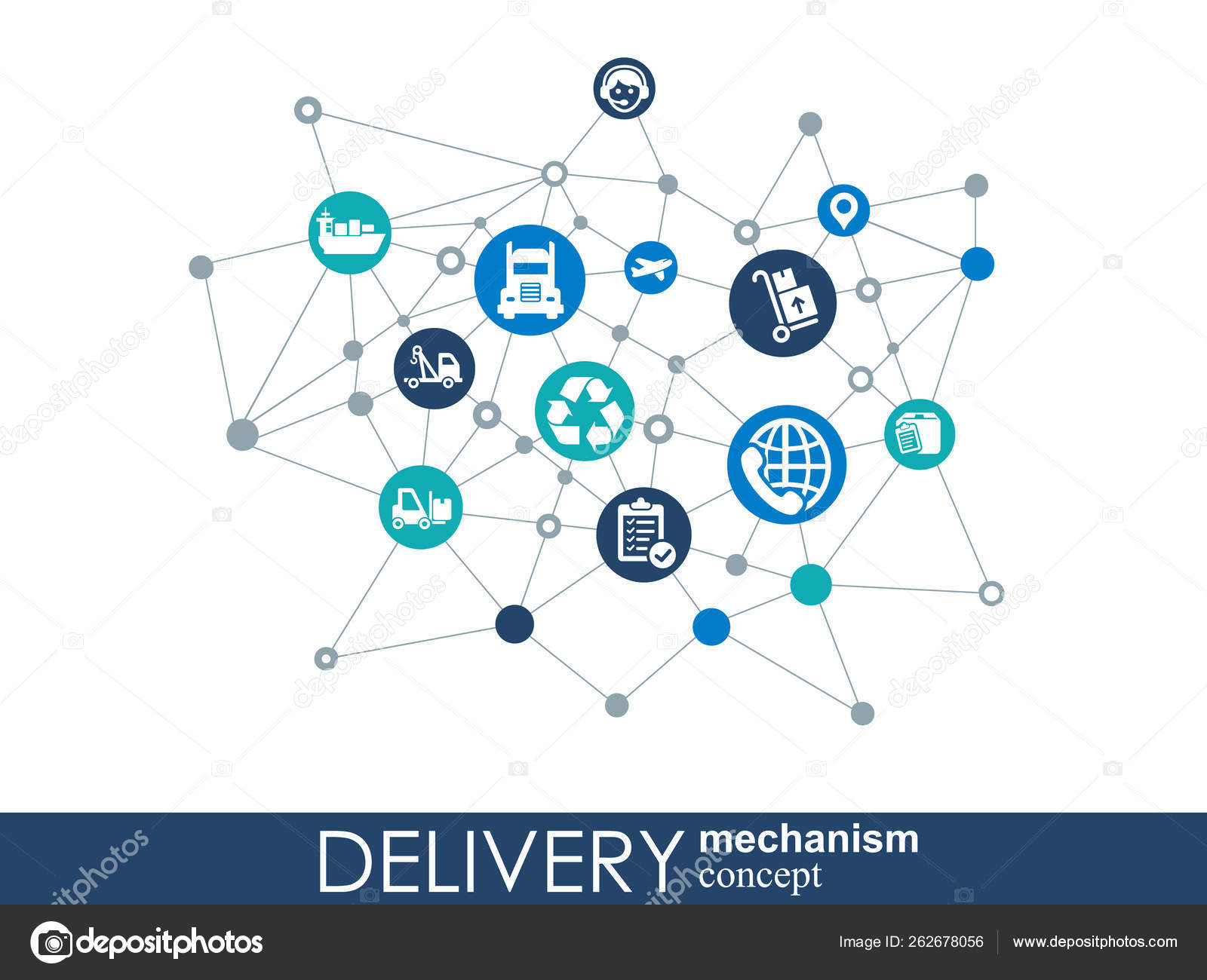 Delivery mechanism concept. Abstract background with connected gears ...