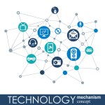 Abstract technology background with lines, circles and flat icons Stock ...