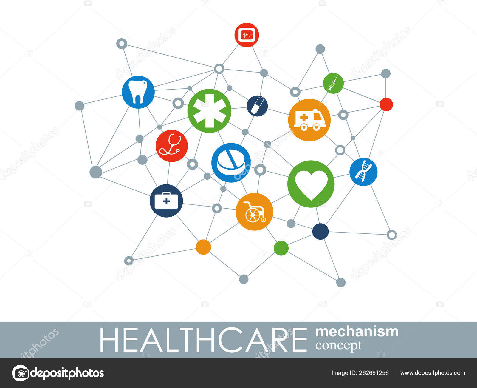 Healthcare mechanism concept. Abstract background with connected gears ...