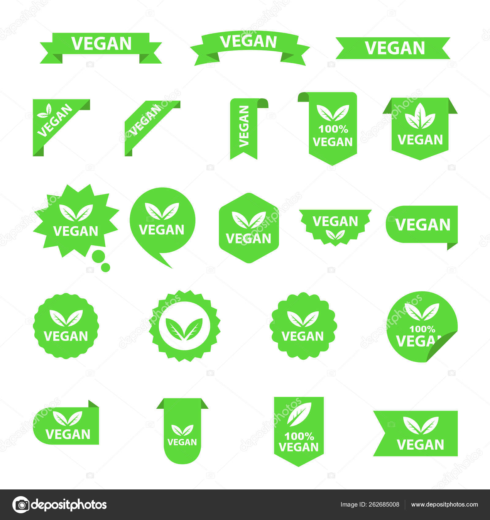 Vegan logos collection set, organic bio logos or signs. Raw, healthy ...