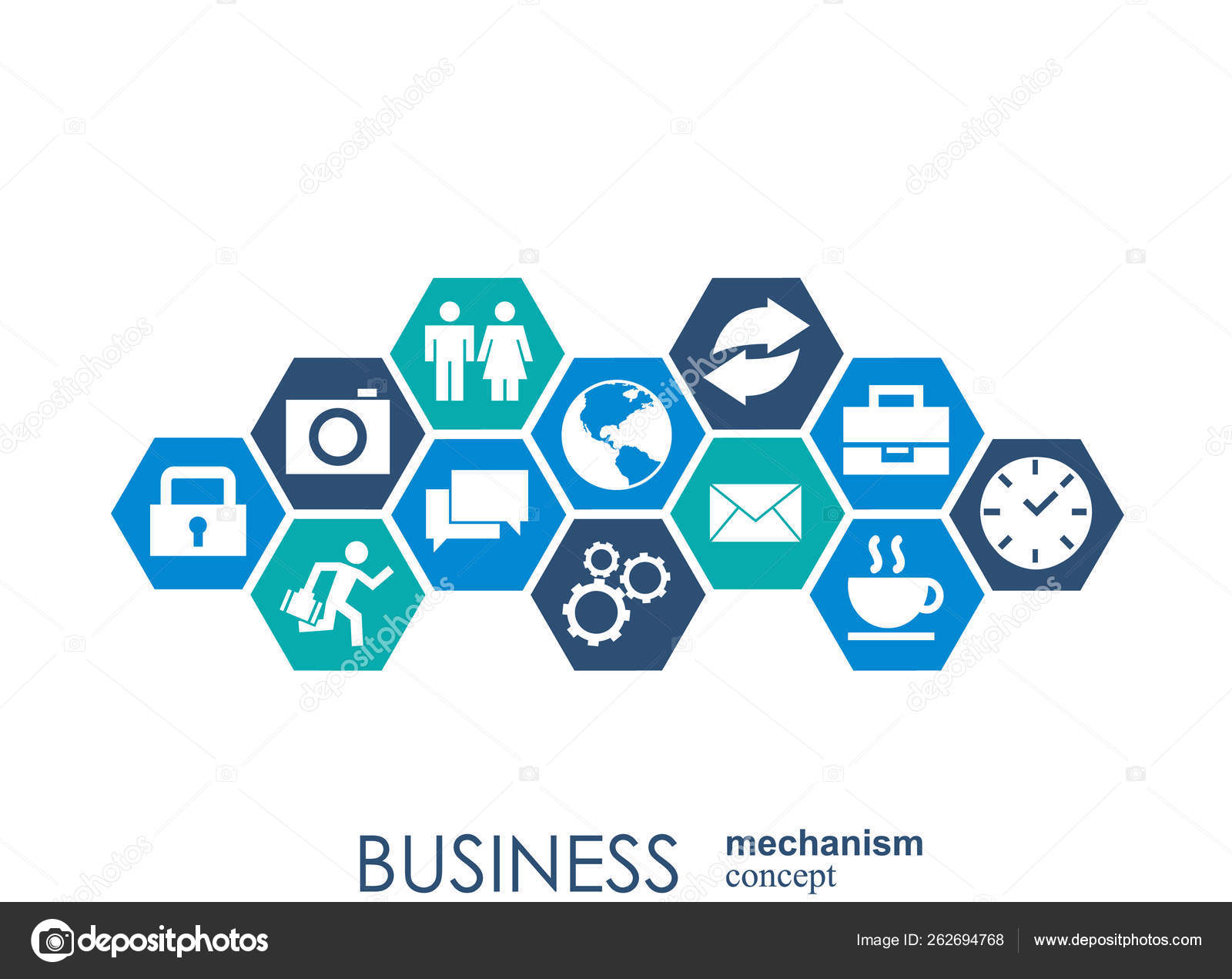 Business mechanism concept. Abstract background with connected gears ...