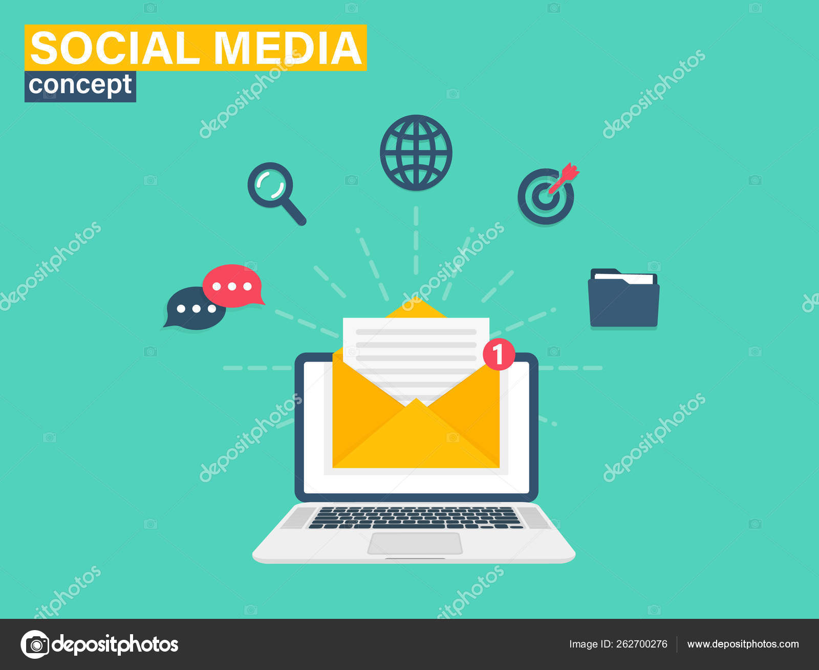Social Media Concept for web site. Flat design, vector illustration on ...