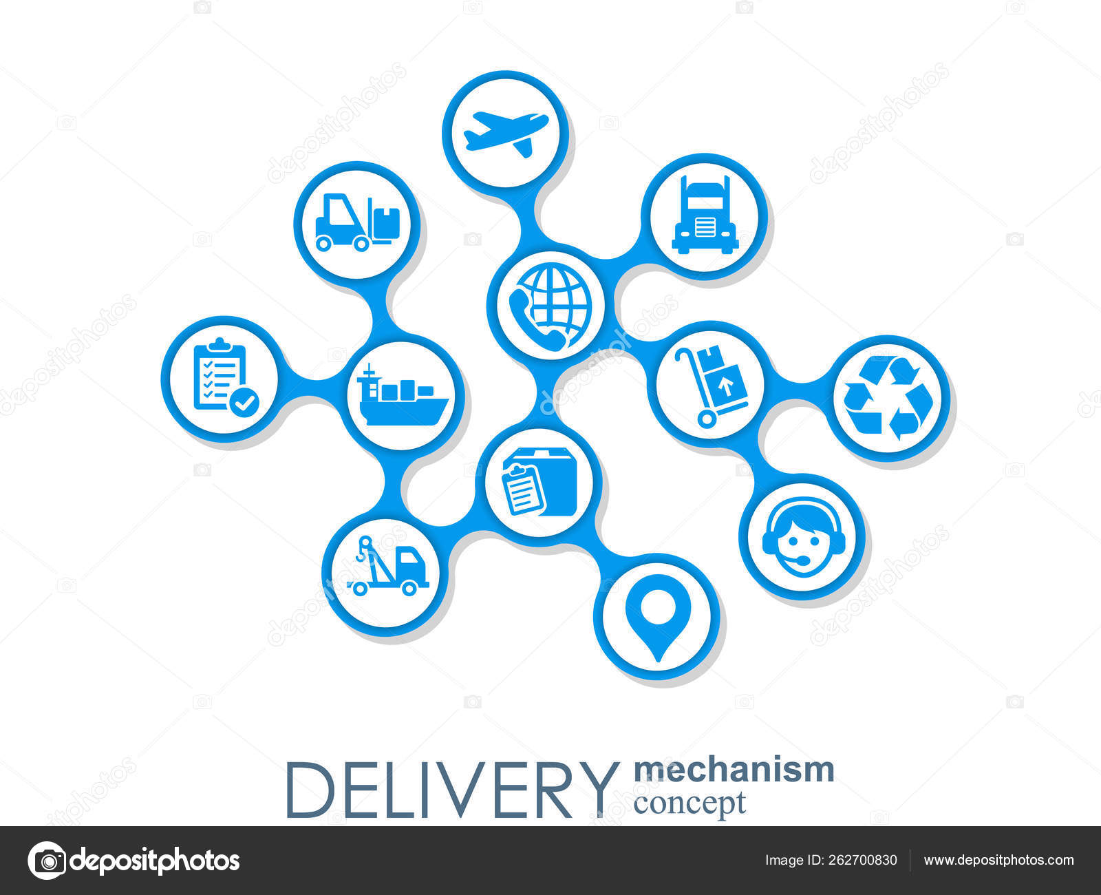 Delivery mechanism concept. Abstract background with connected gears ...