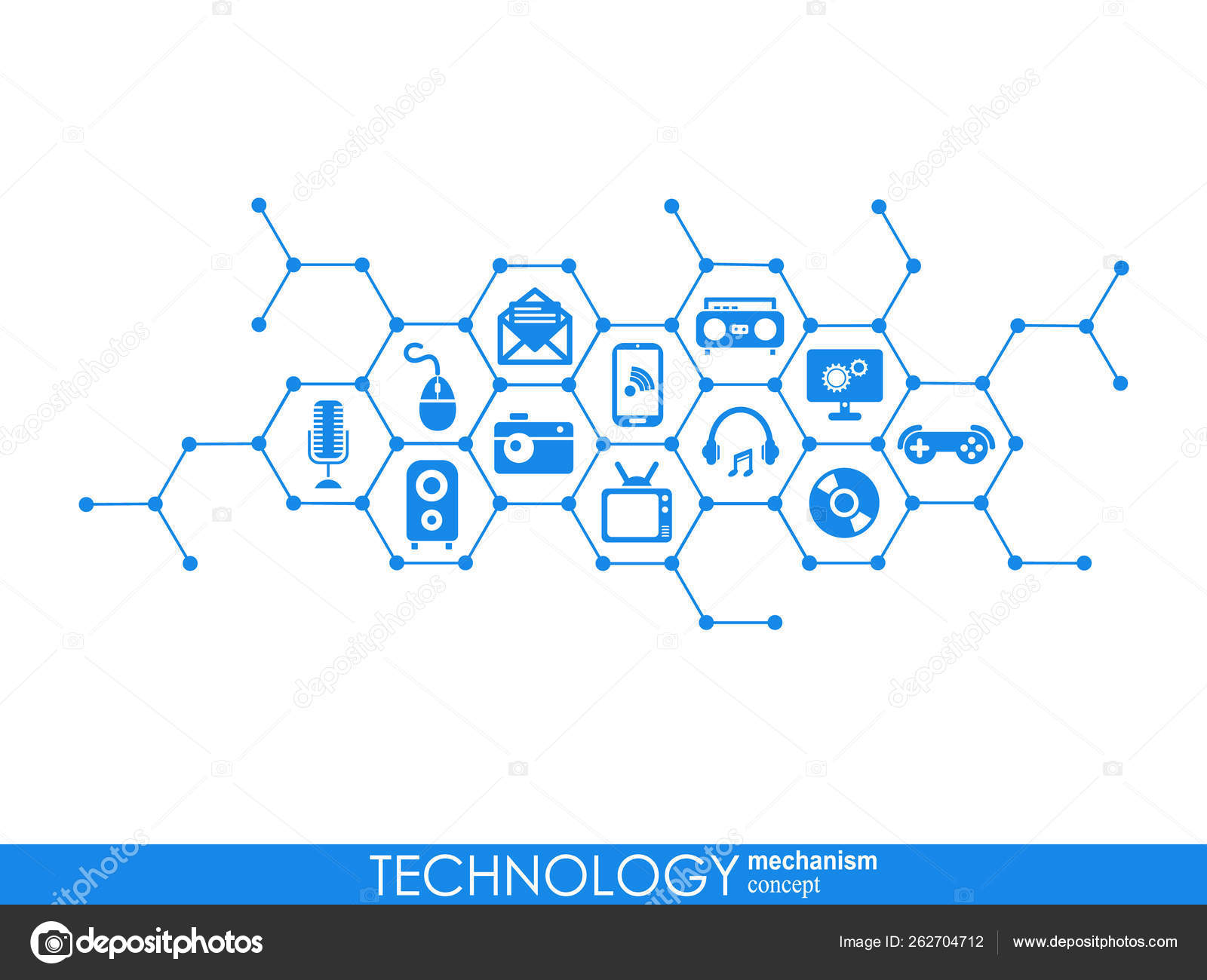 Technology mechanism concept. Abstract background with integrated gears ...