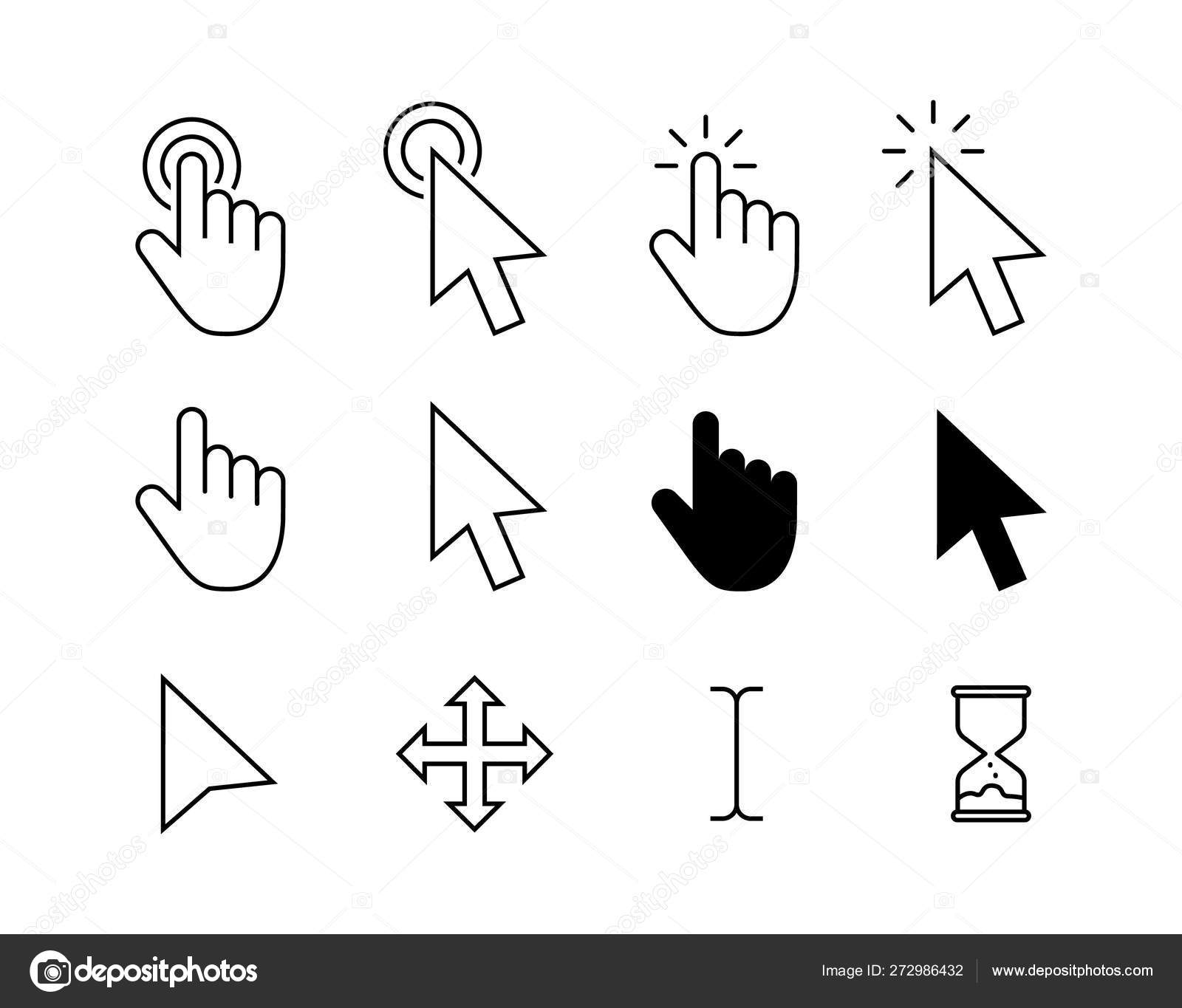 Computer mouse click cursor gray arrow icons set and loading icons ...
