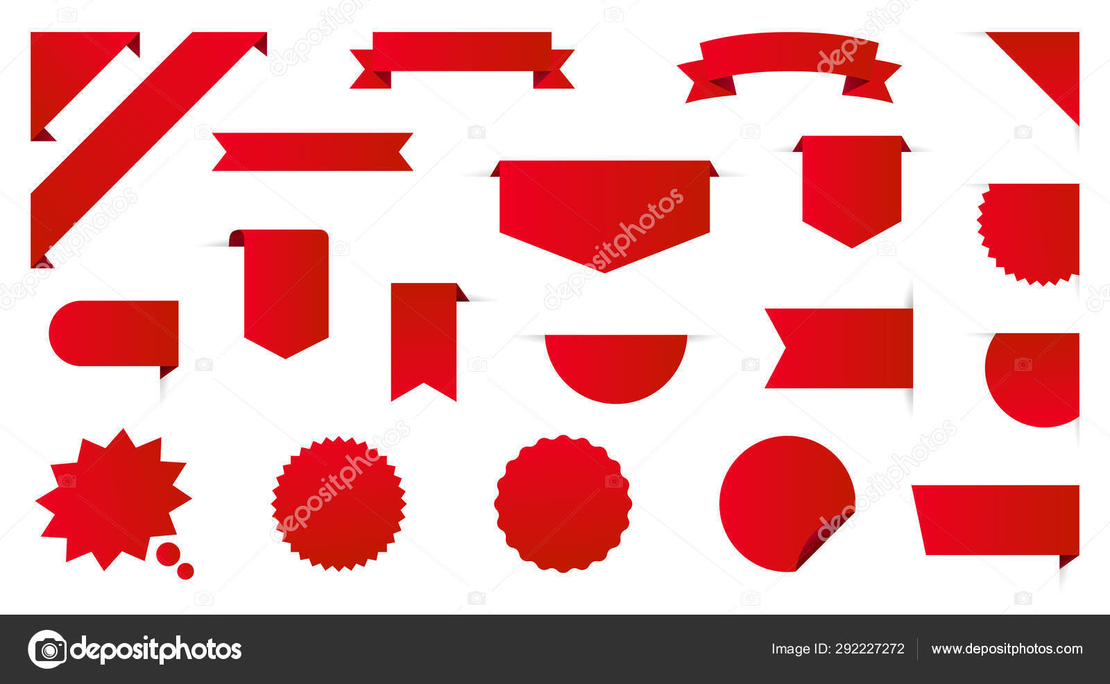 Label collection set. Sale tags. Discount red ribbons, banners and ...