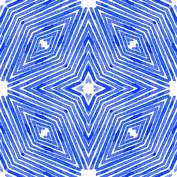 Blue Geometric Watercolor. Cute Seamless Pattern. Hand Drawn Stripes ...