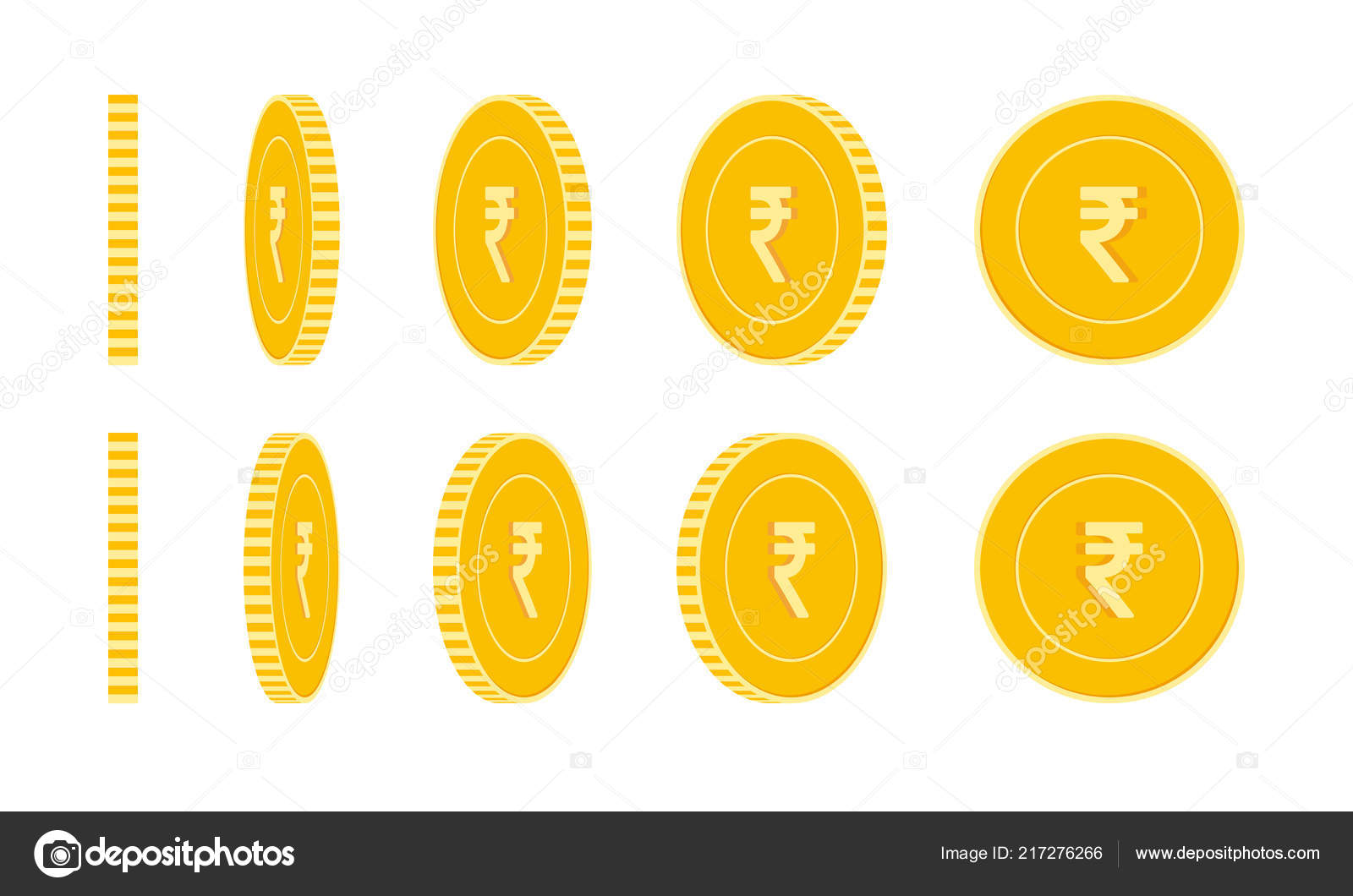 Indian rupee coins set, animation ready. INR yellow coins rotation ...