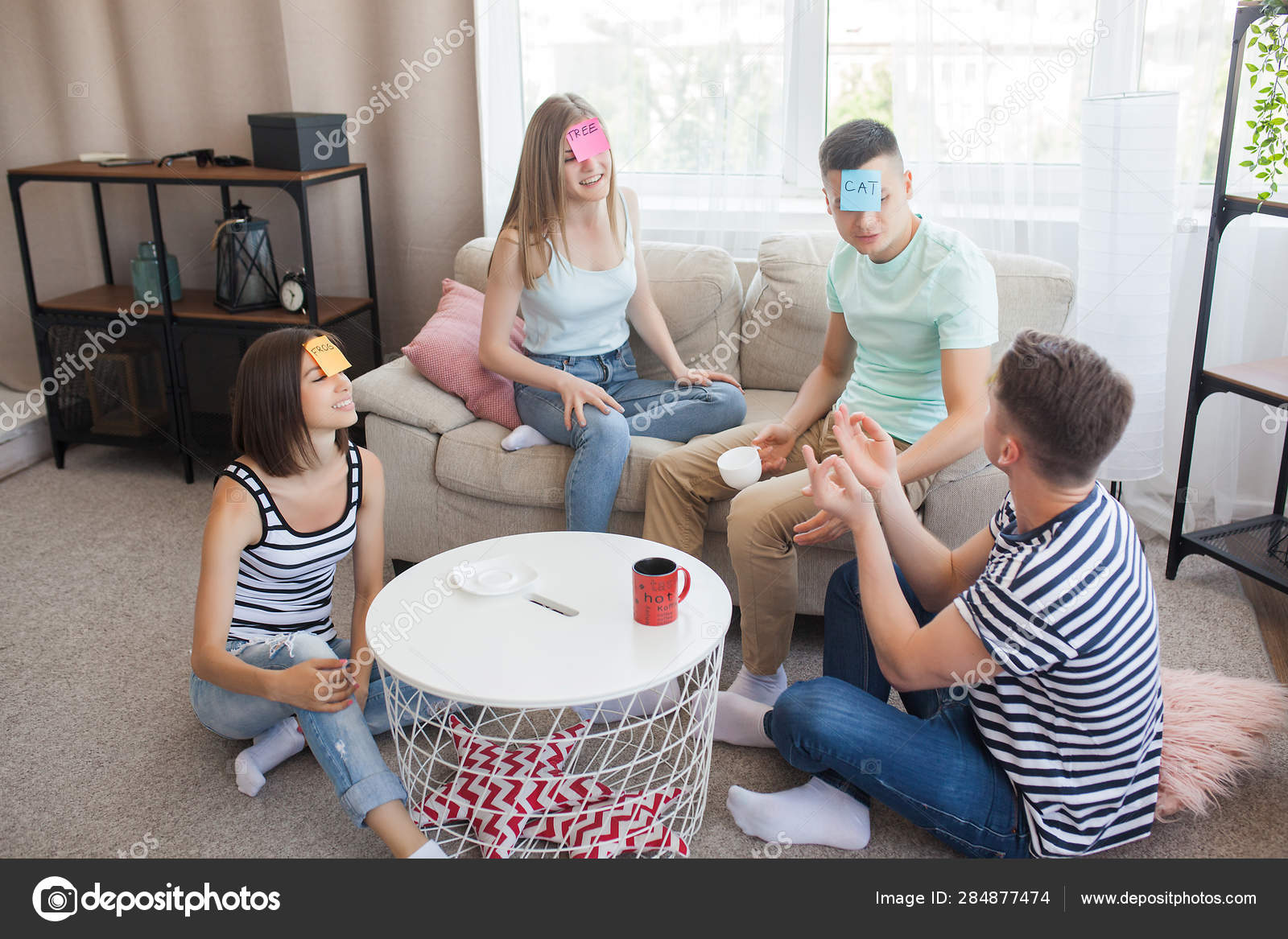 Group Young People Playing Games Indoors Active Youth Happy Smiling ...