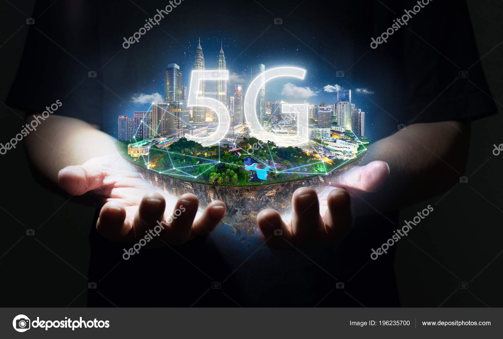 Unknown Hand Holding Fantasy Island Floating Air Network Wireless ...
