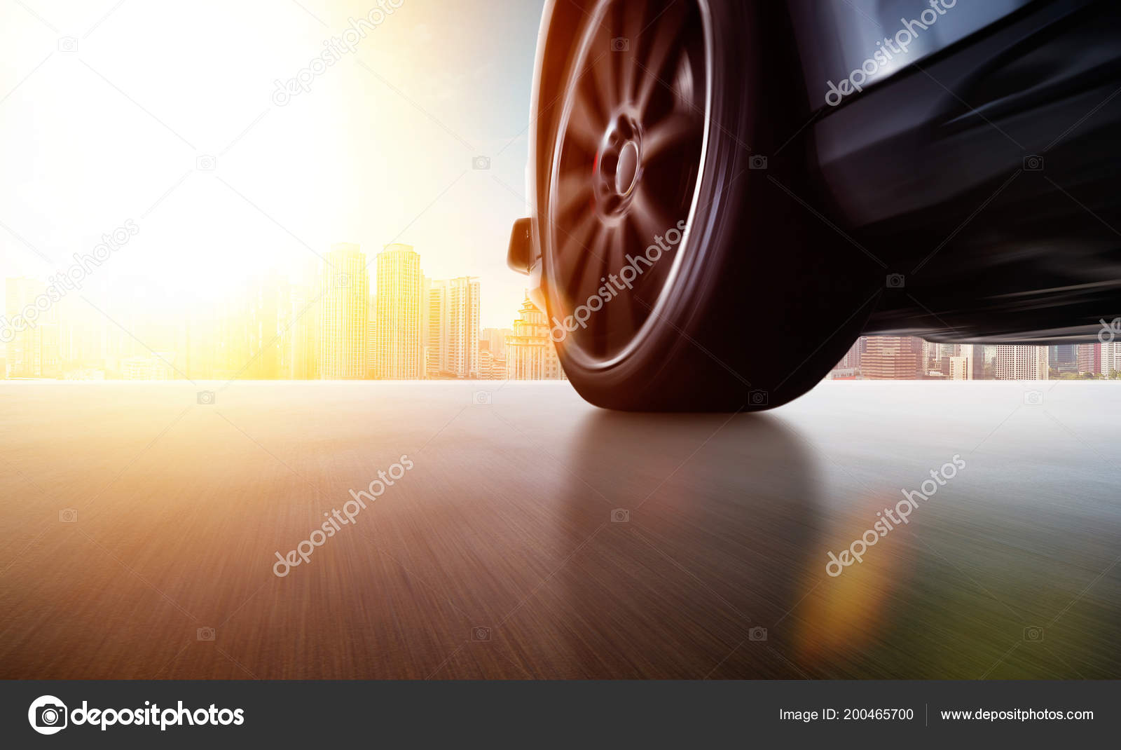 Low Angle Side View Car Driving Fast Sunset Motion Speed Stock Photo by ...