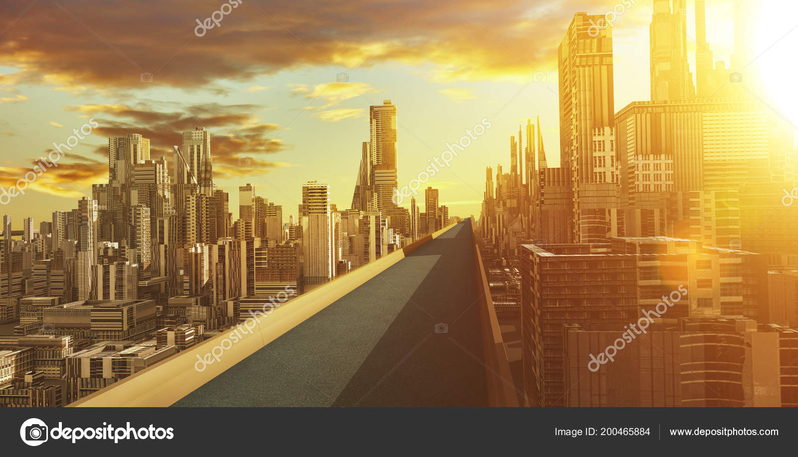 Highway Overpass Futuristic Sci City Commercial Office Building ...