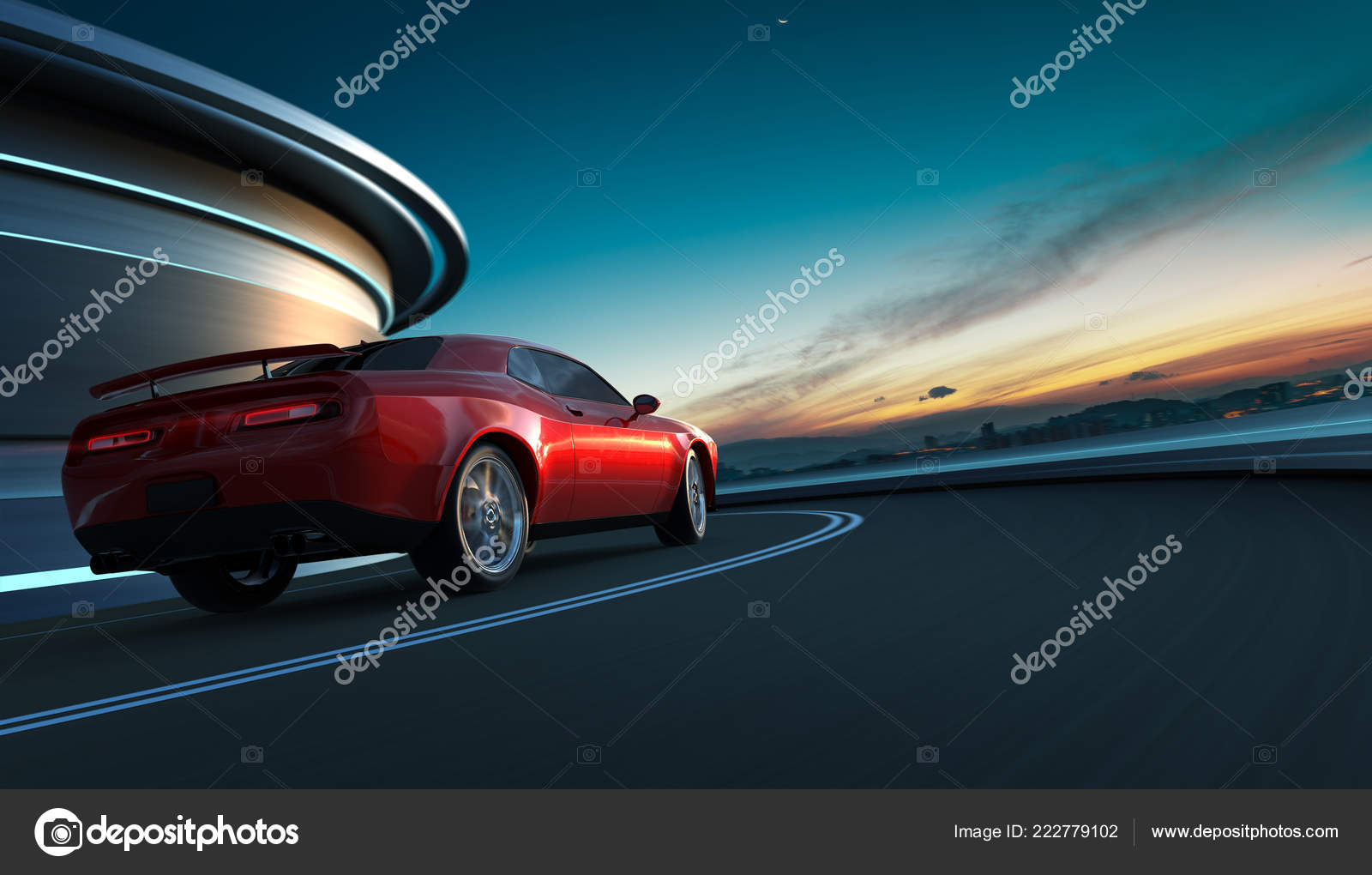 Rear Angle View Generic Red Brandless American Muscle Car City — Stock ...