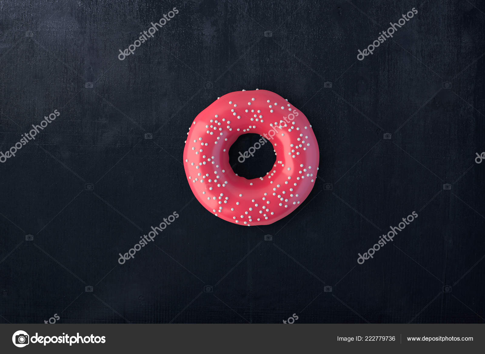 Top View Red Donut Black Wooden Table Rendering Stock Photo by ...