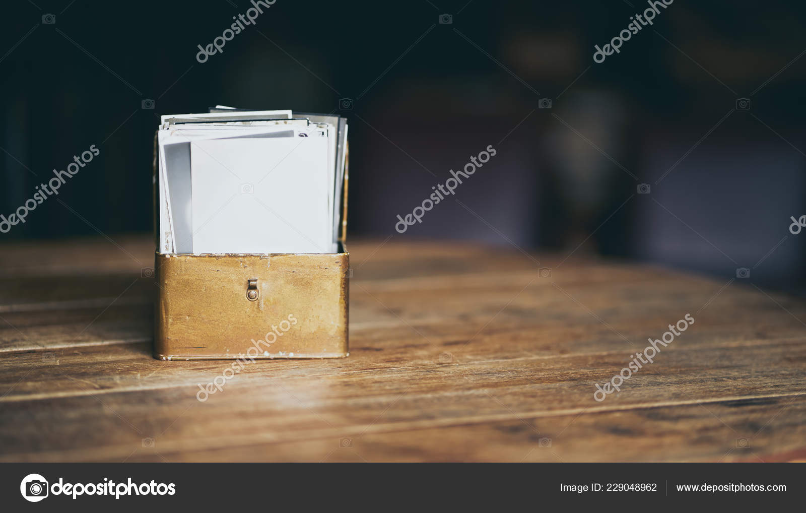 Vintage Photo Collection Box Blur Background Stock Photo by ...