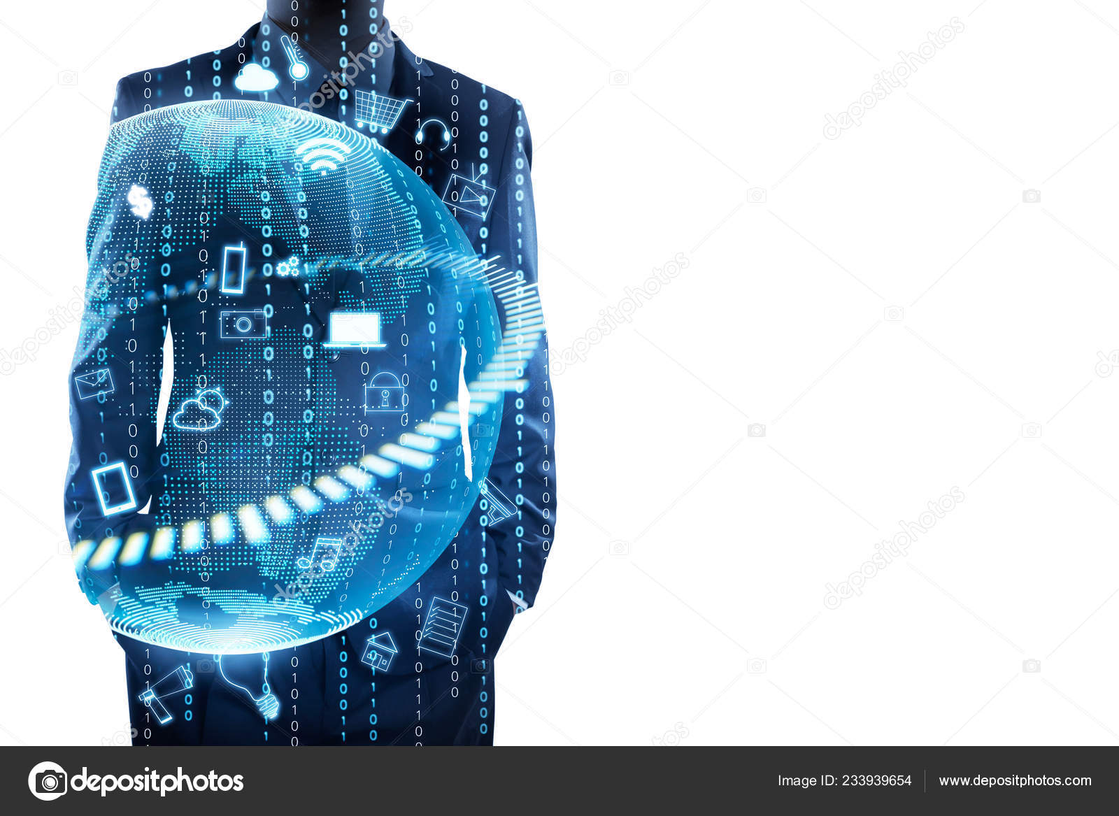 Businessman Standing Thinking Graphs Binary Virtual Earth Internet ... Businessman Standing Thinking Graphs Binary Virtual Earth Internet ...