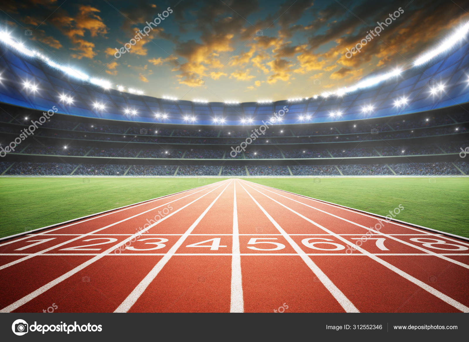 Athlete Running Track Number Start Stadium Evening Scene — Stock Photo ...