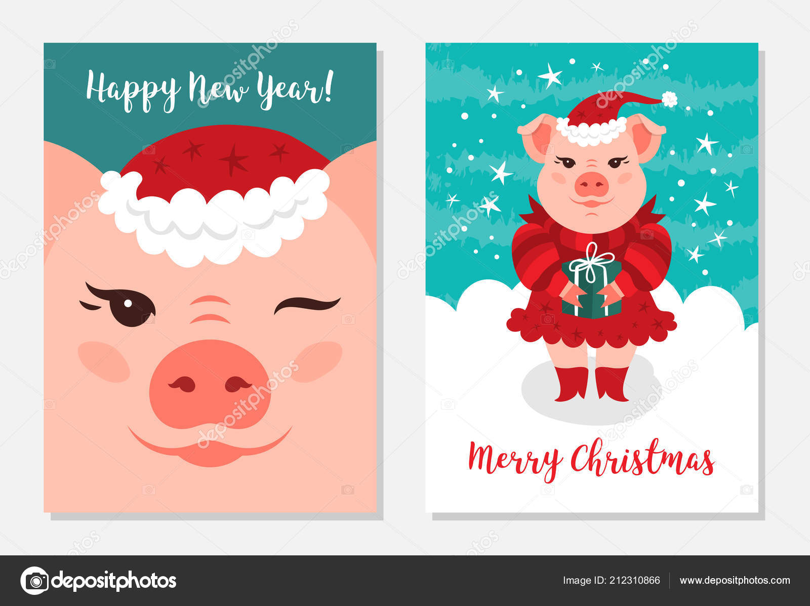 Funny Christmas pigs, Greeting cards Merry Christmas and New Year 2019 ...