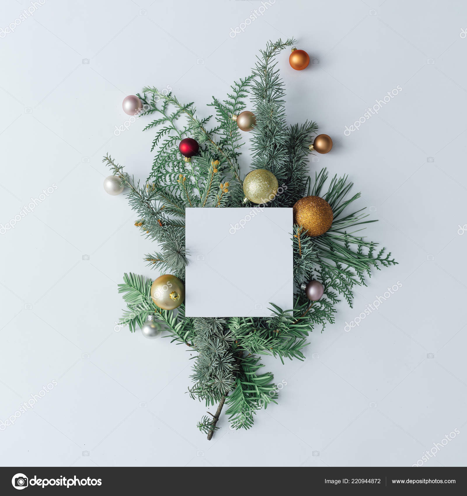 Creative Layout Made Evergreen Tree Branches Colorful Baubles ...