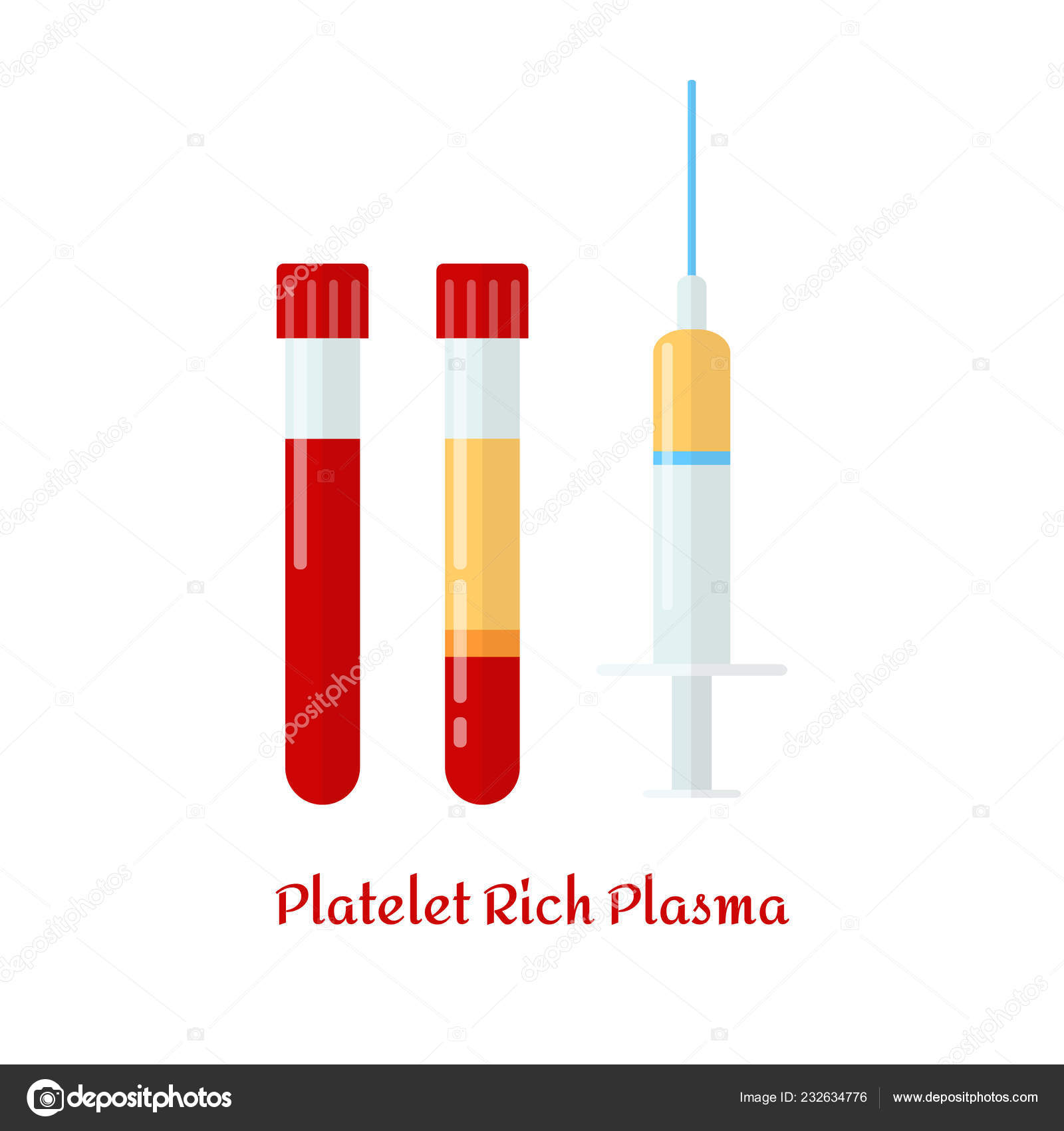 PRP - Several test tubes and syringe with blood and plasma for ...