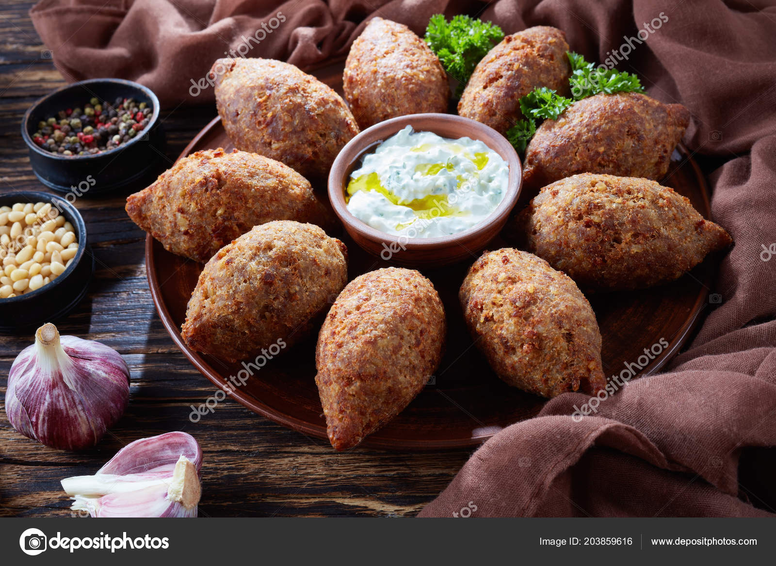 Deep Fried Kibbeh Ground Beef Meat Mixed Bulgur Stuffed Fried Stock ...