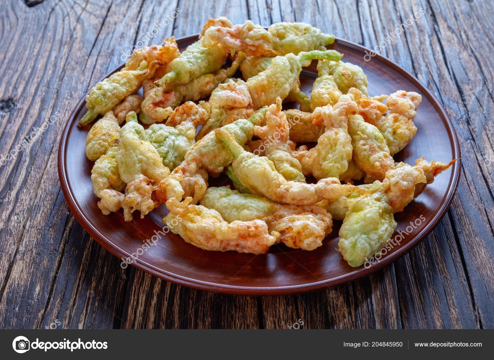 Deep Fried Tempura Batter Fresh Zucchini Flowers Stuffed Ricotta ...