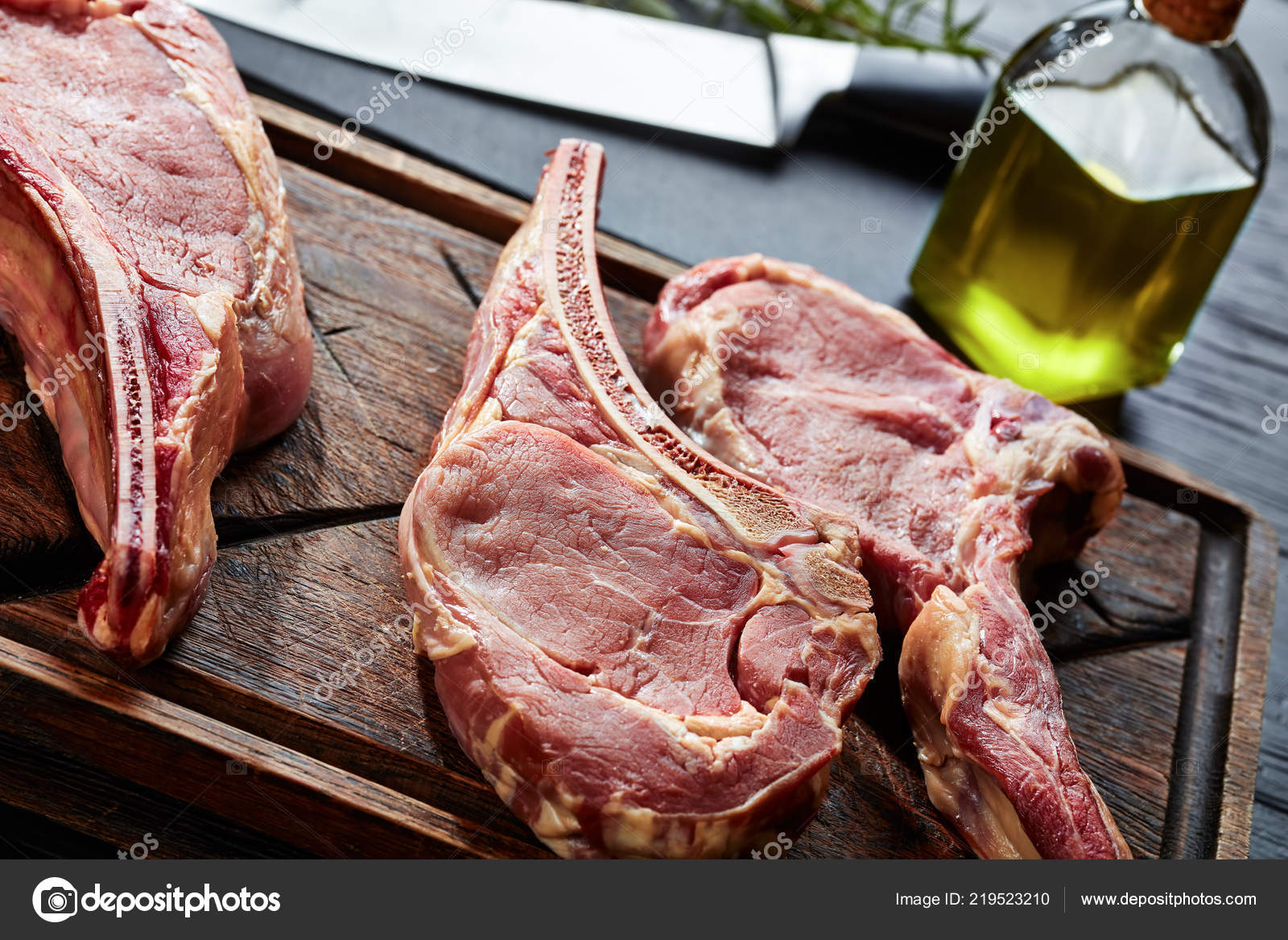Three Dry Aged Raw Tomahawk Cowboy Beef Steaks Old Rude Stock Photo by ...