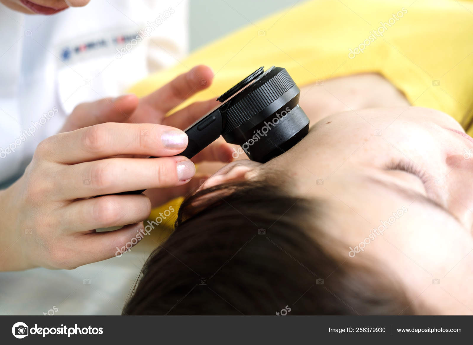 Female Dermatologist Using Professional Dermatoscope While Doing Skin ...