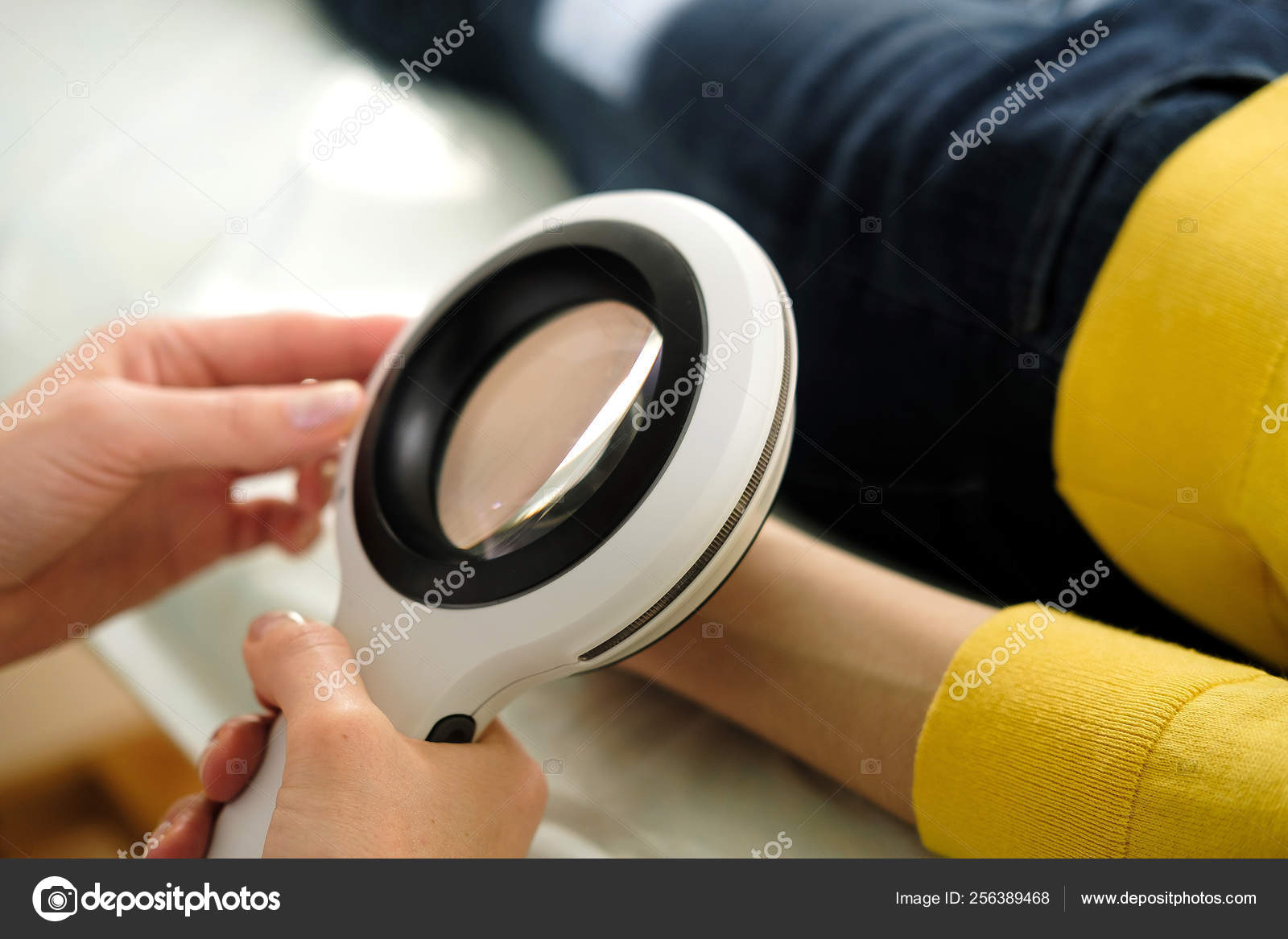 Dermatologist Using Professional Magnifying Glass While Doing Skin ...