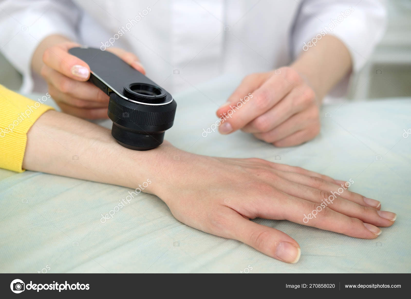 Female Dermatologist Using Professional Dermatoscope While Doing Skin ...