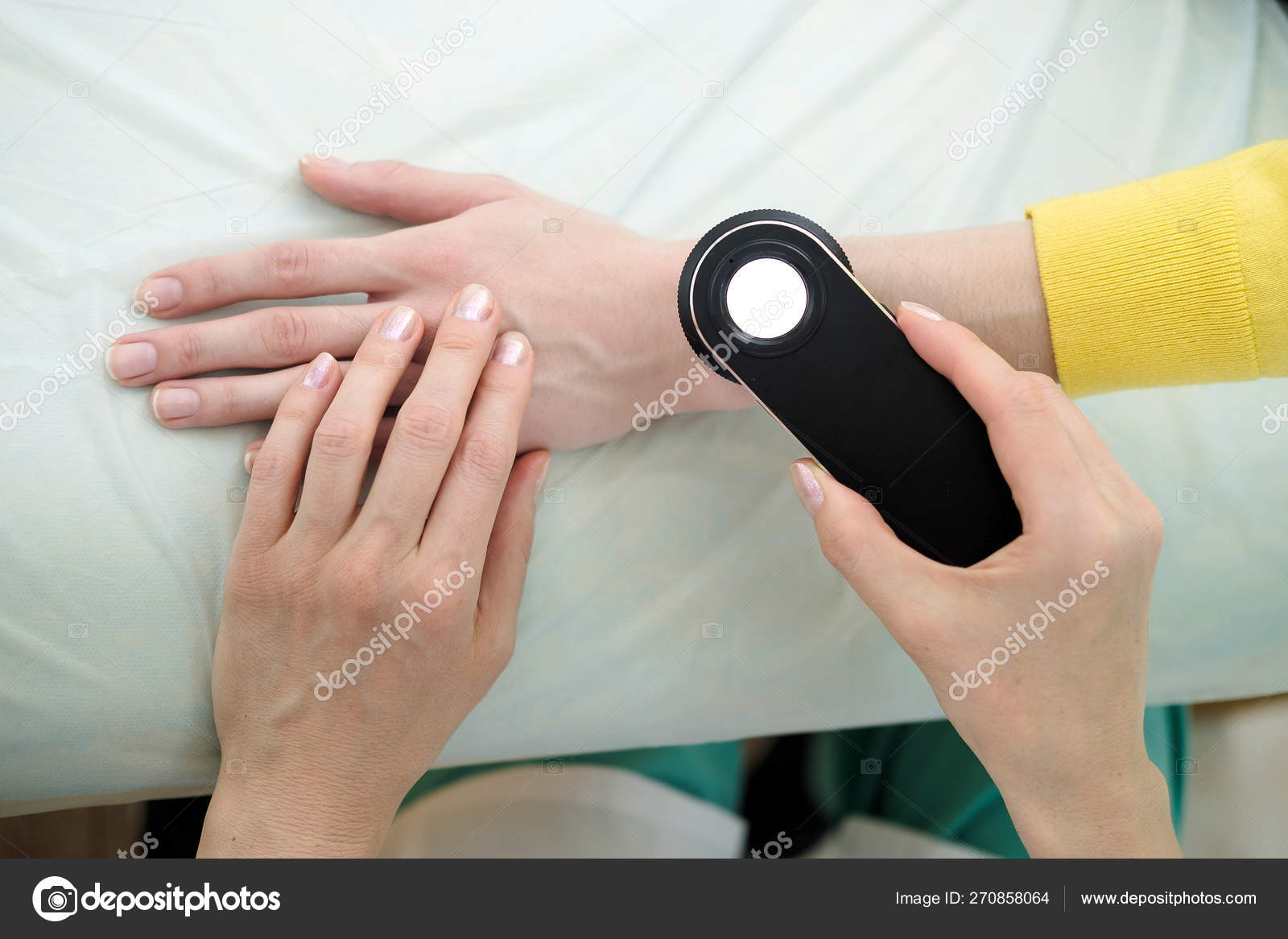 Female Dermatologist Using Professional Dermatoscope While Doing Skin ...