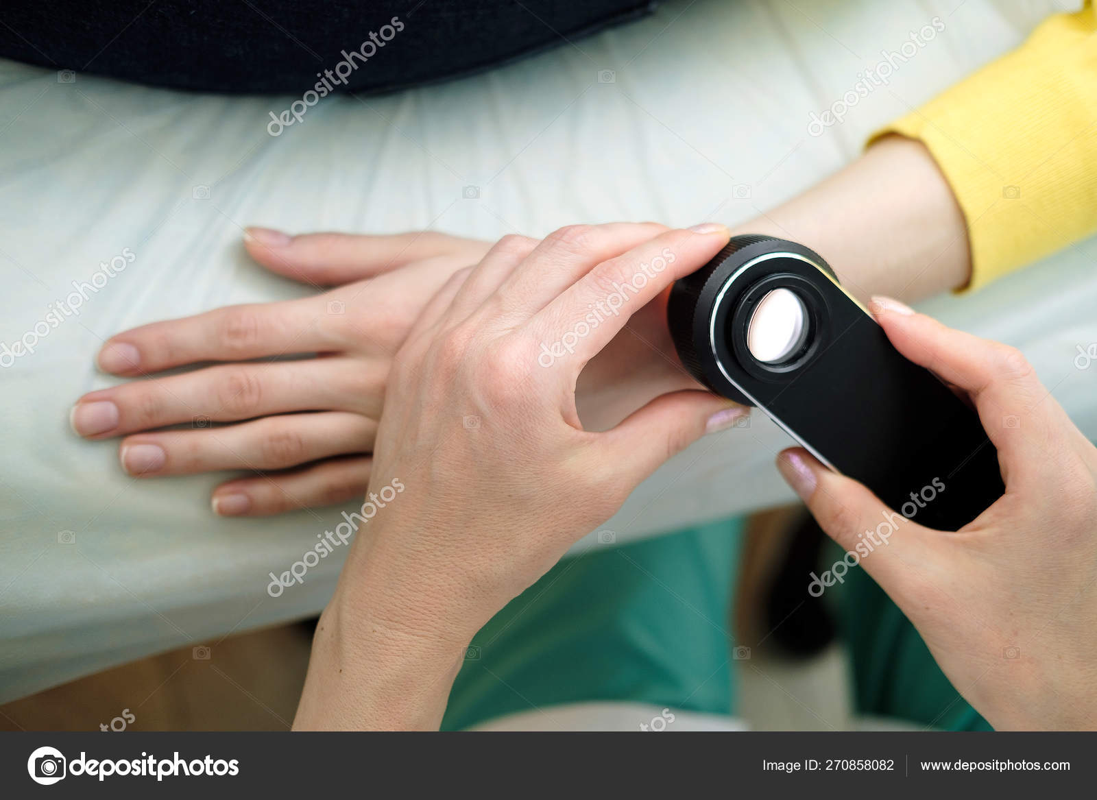 Female Dermatologist Using Professional Dermatoscope While Doing Skin ...