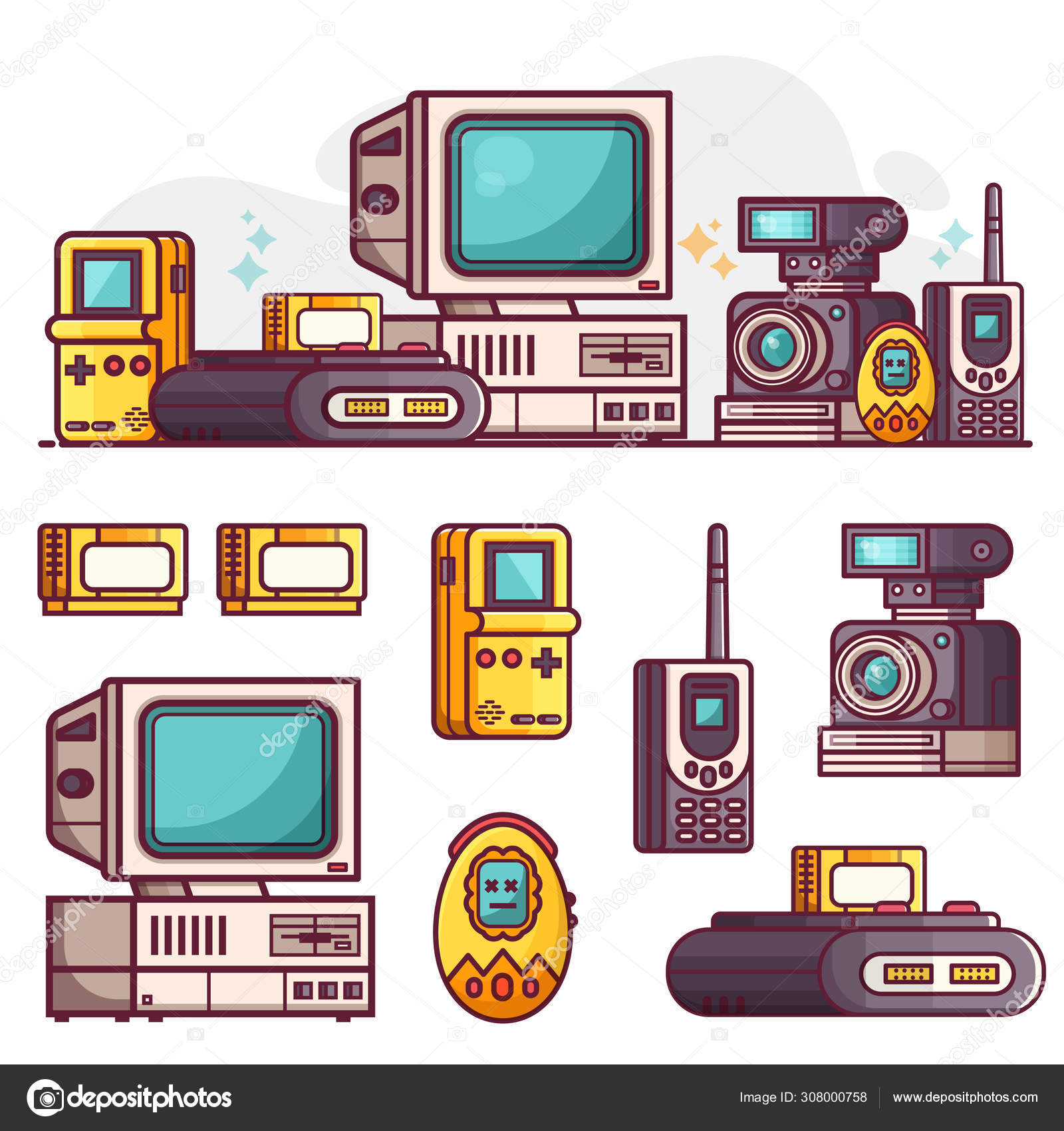 Vintage Tech and Electronic Devices Icons Set Stock Vector Image by ...