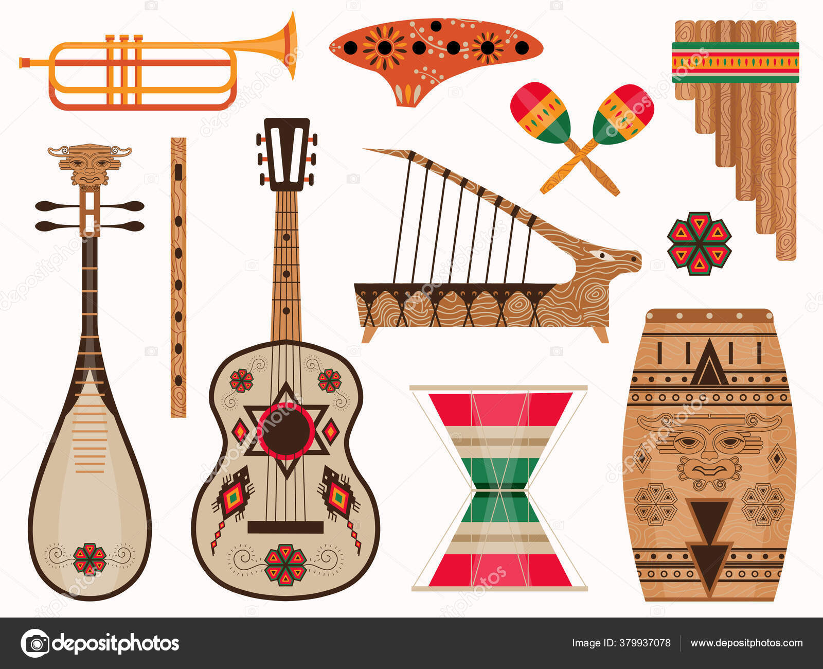 Aztec and Mexican Ethnic Musical Instruments Set Stock Illustration by ...