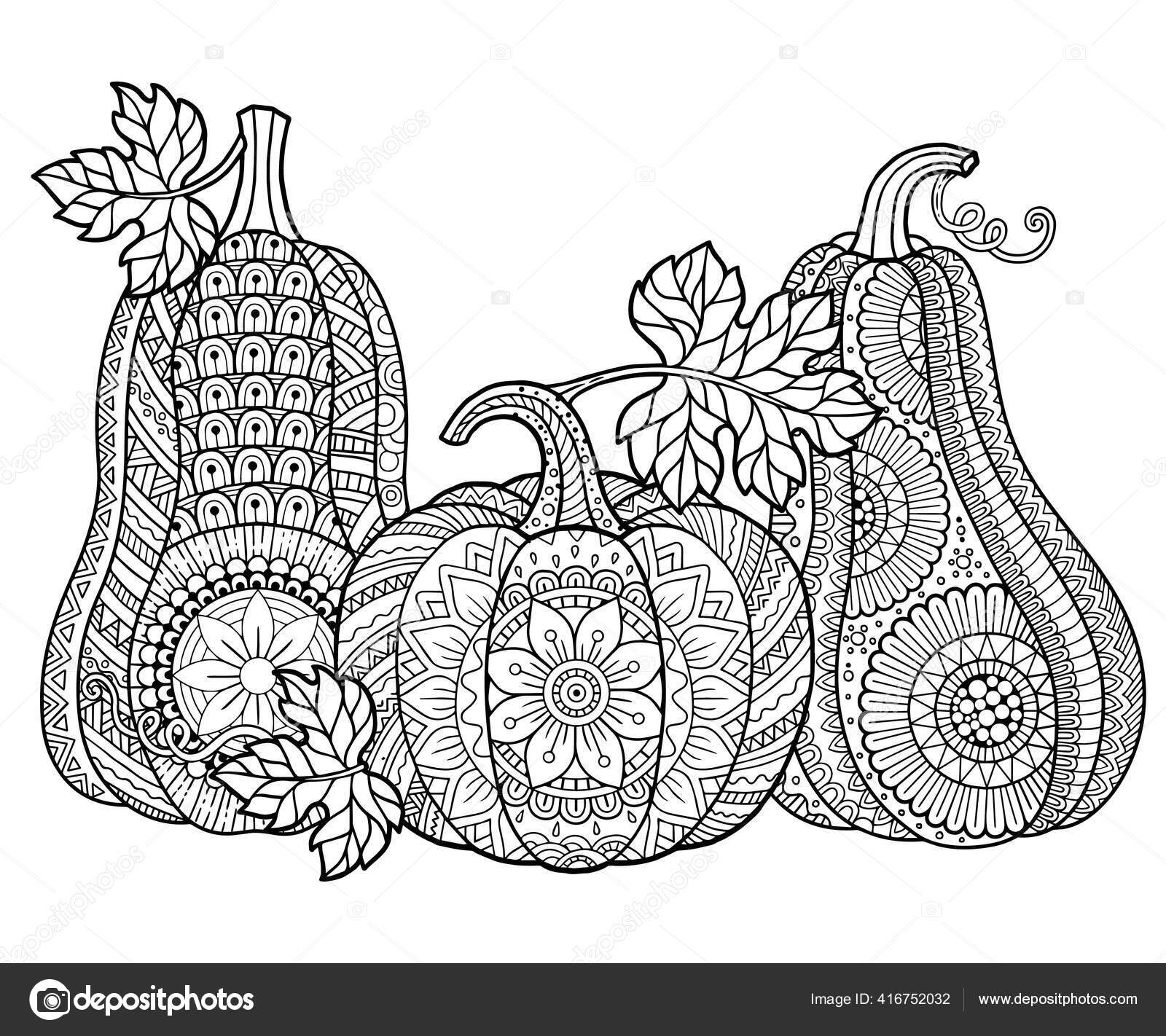 Coloring Mandala Pumpkin Pumpkins Coloring Page With Doodle Style.