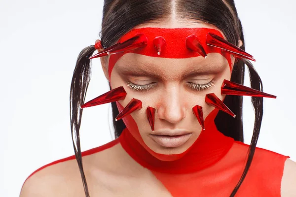 Portrait of an extraordinary model with creative makeup and hair ...