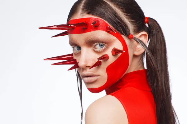 Portrait of an extraordinary model with creative makeup and hair ...