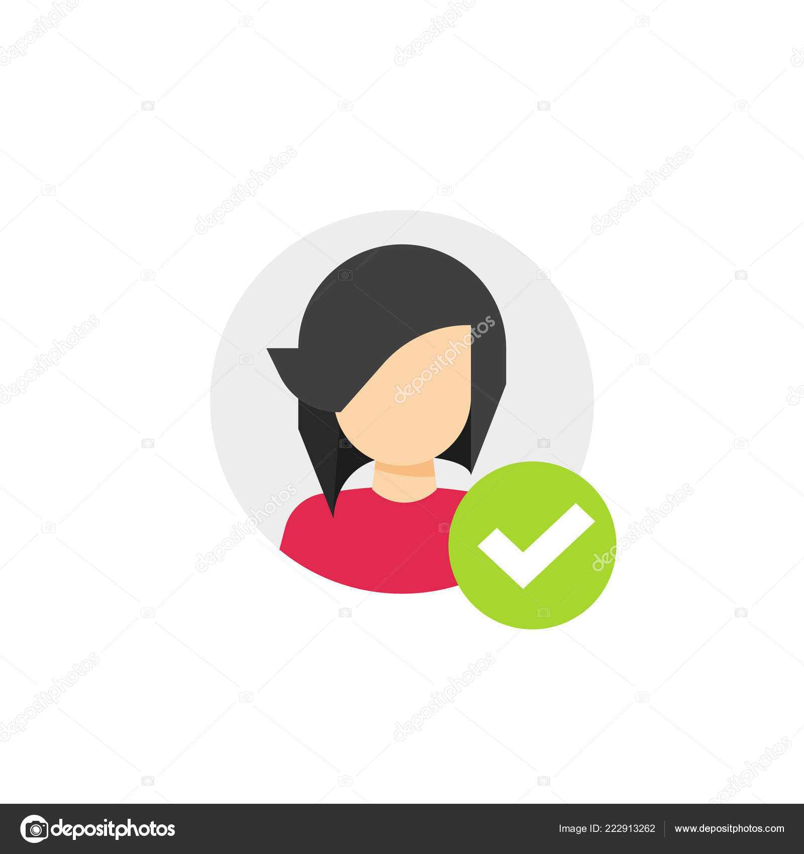 Profile with checkmark icon vector, flat cartoon user account accepted ...