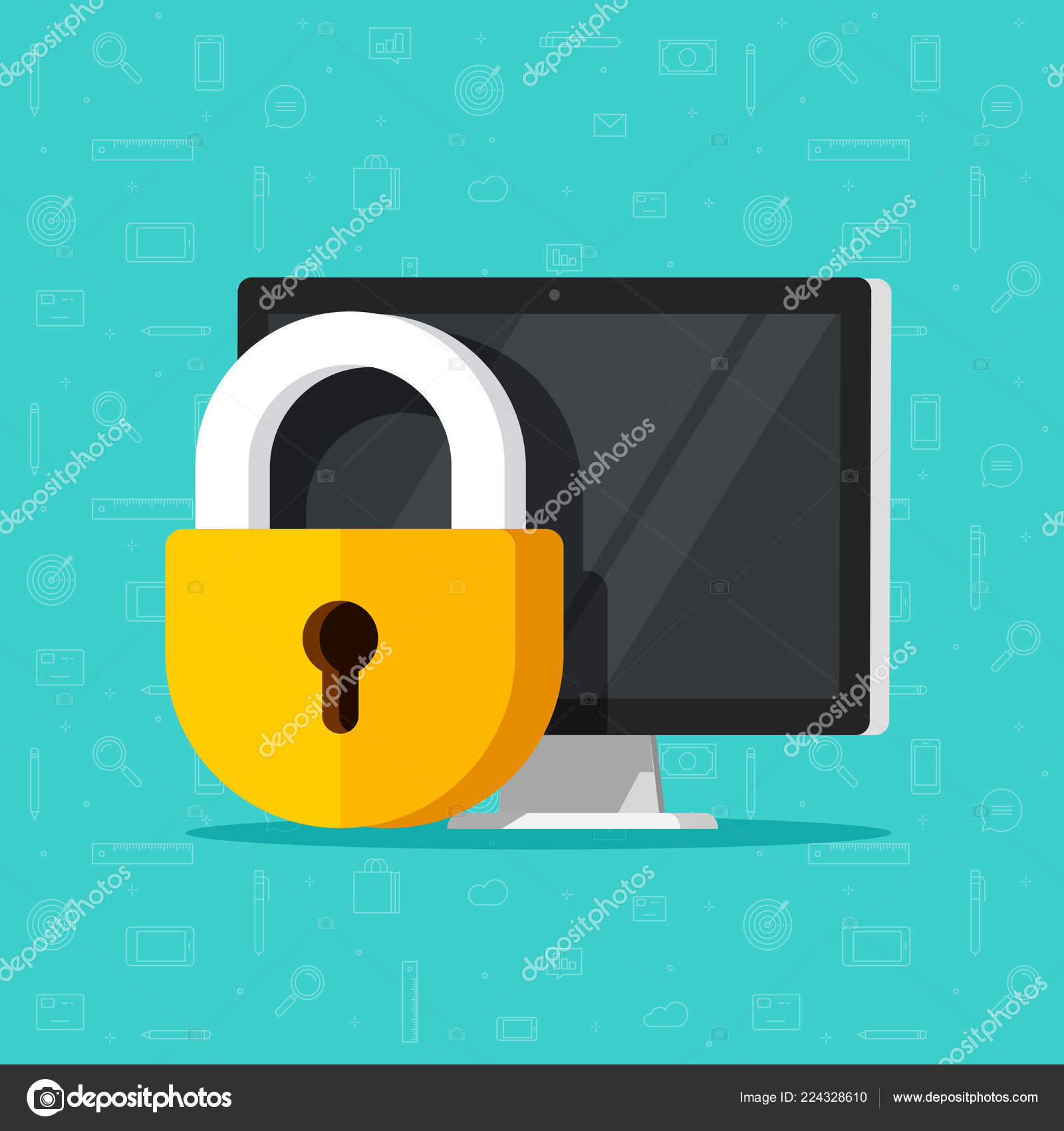 Computer security vector illustration isolated, flat cartoon design ...