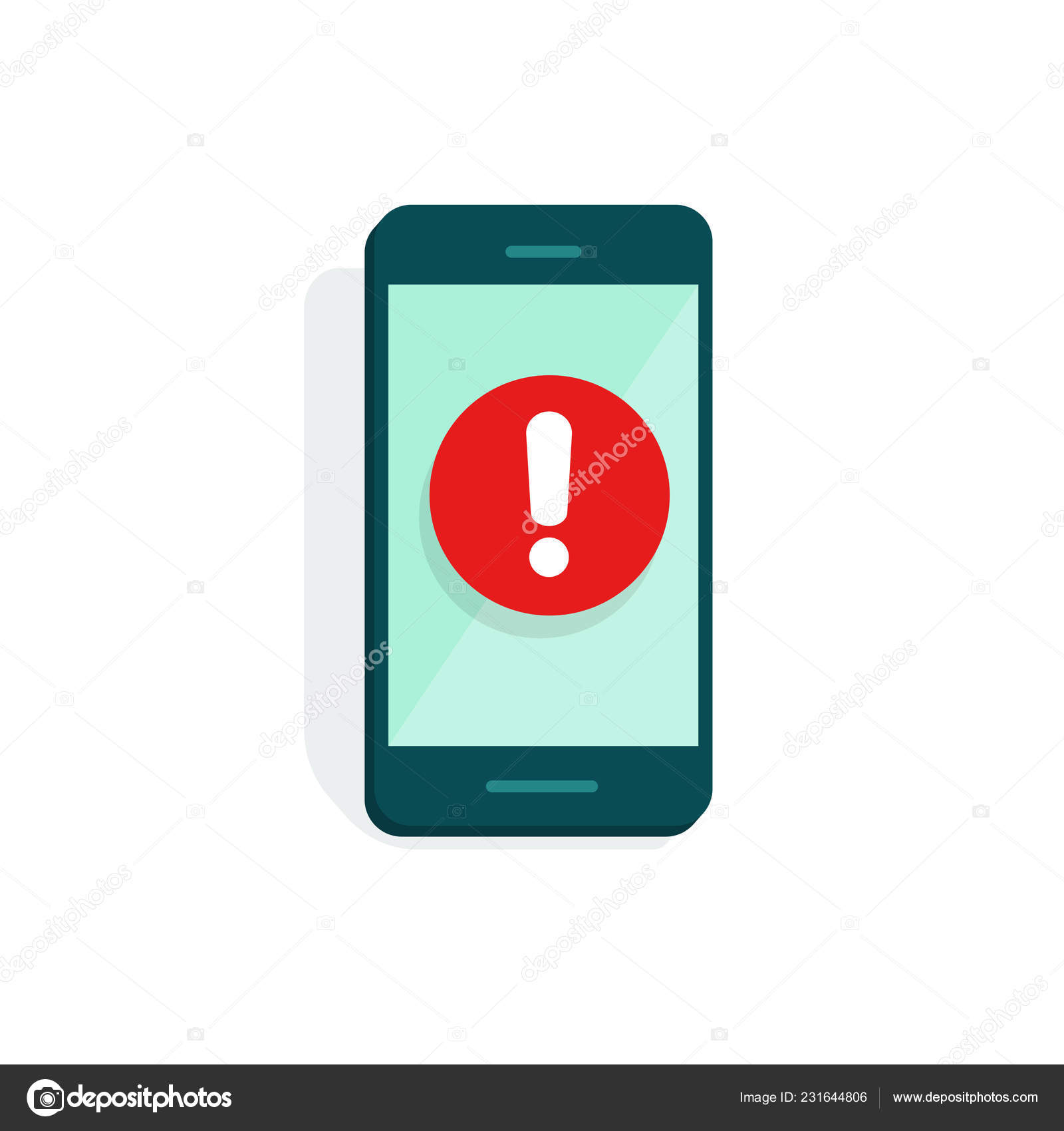 Mobile phone alarm or alert sign vector icon, flat cartoon smartphone ...