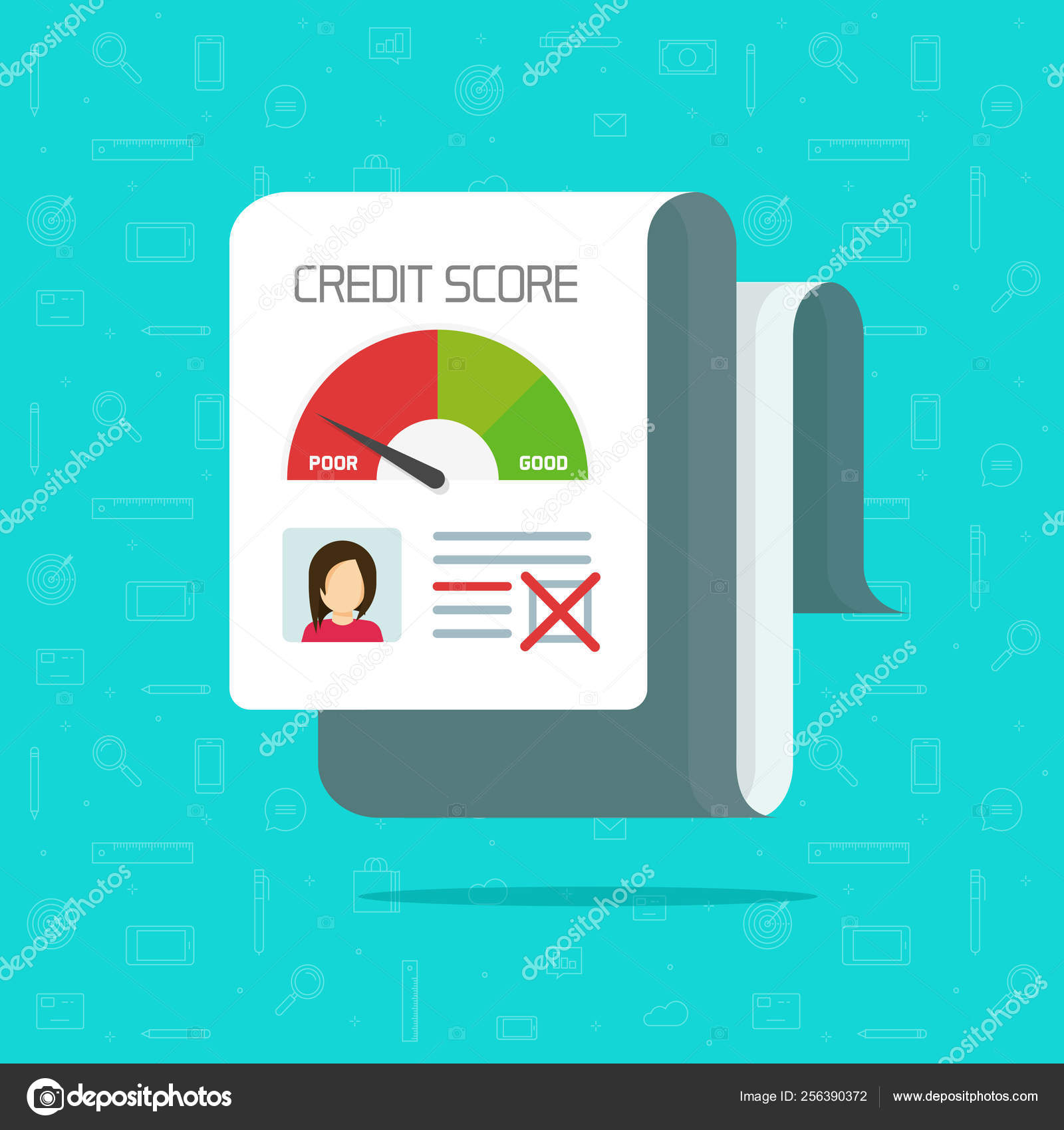 Bad credit score report vector illustration, flat cartoon credit ...