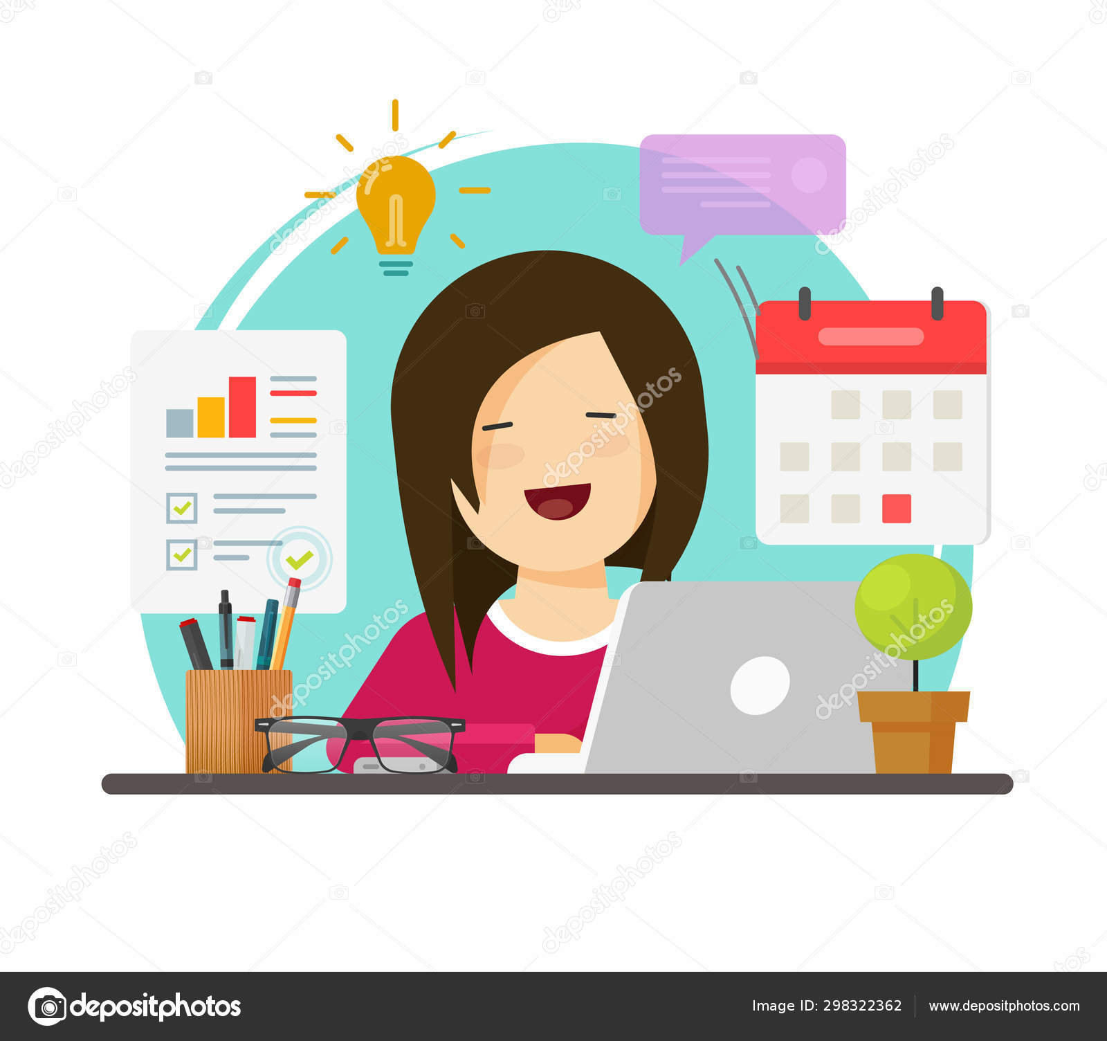 Multitasking business woman person working hard but happy on office ...