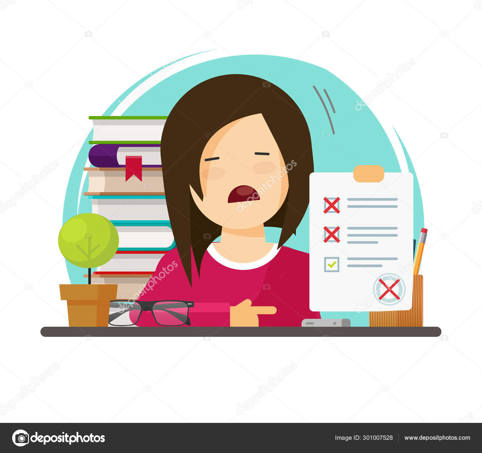 Failed exam or bad test results vector illustration, flat cartoon ...