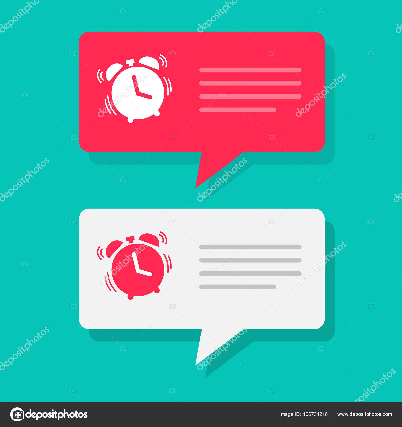 Reminder message notice with alarm clock bubble to wake up vector ...